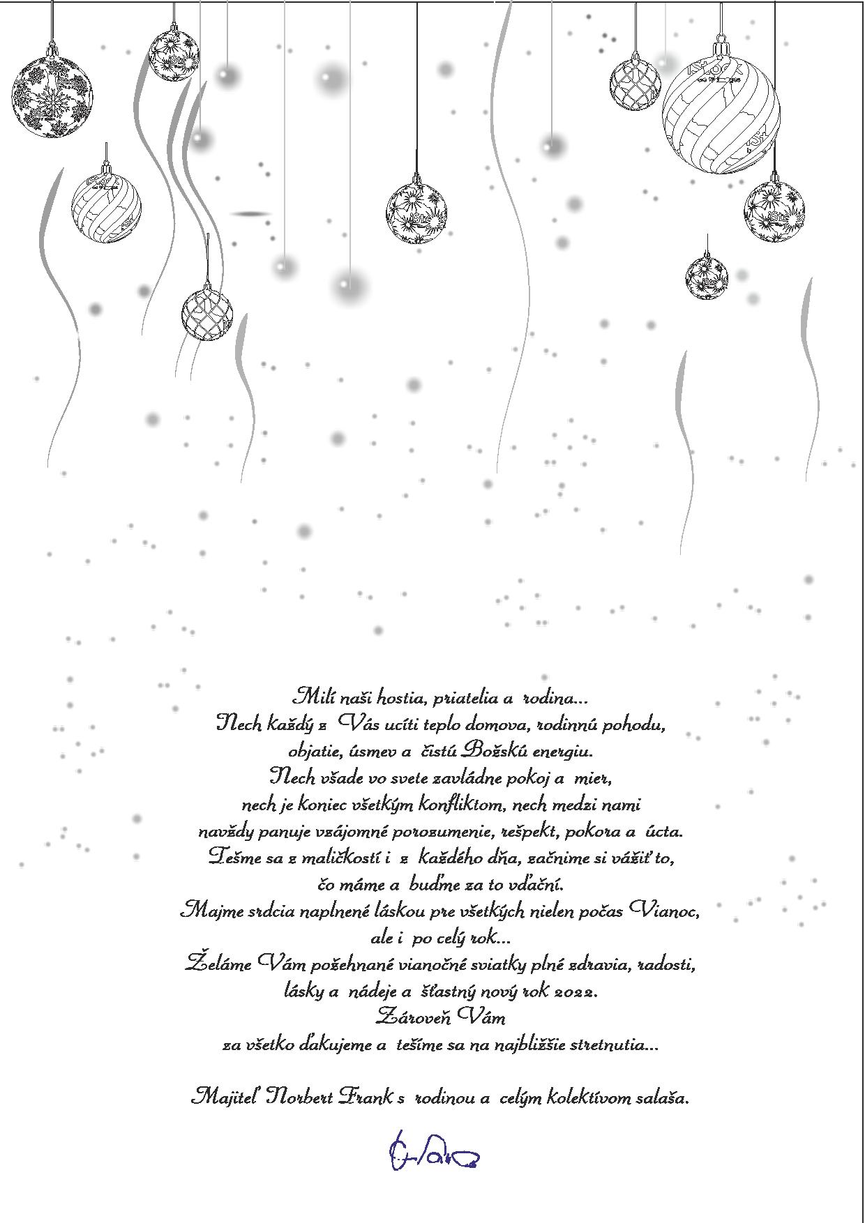 VIANOČNÝ POZDRAV | Salaš u Franka